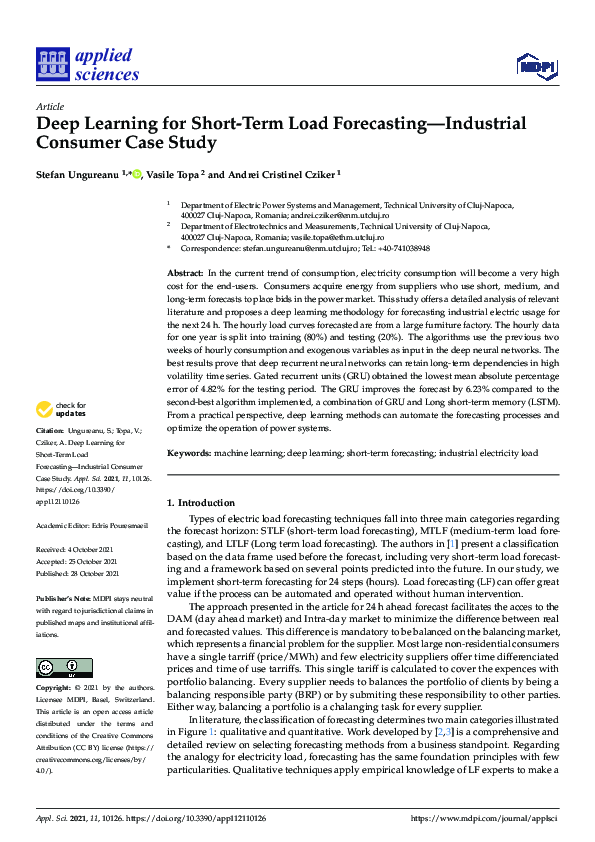 Pdf Deep Learning For Short Term Load Forecasting—industrial Consumer