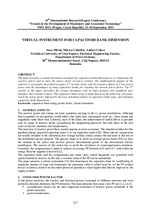 (PDF) Virtual Instrument for Capacitors Bank Dimension