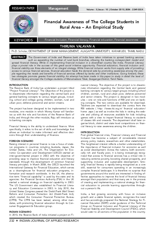 (PDF) Financial Awareness of The College Students in Rural Area – An ...