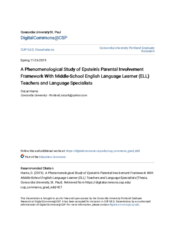 (PDF) A Phenomenological Study of Epstein’s Parental Involvement Framework With Middle-School ...