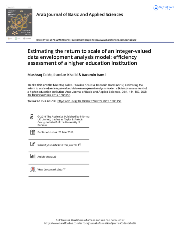 Pdf Estimating The Return To Scale Of An Integer Valued Data Envelopment Analysis Model