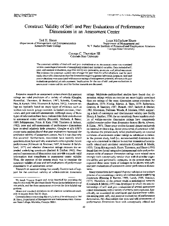 (PDF) Construct validity of self- and peer evaluations of performance dimensions in an ...