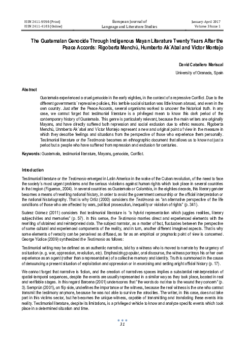 (PDF) The Guatemalan Genocide Through Indigenous Mayan Literature ...