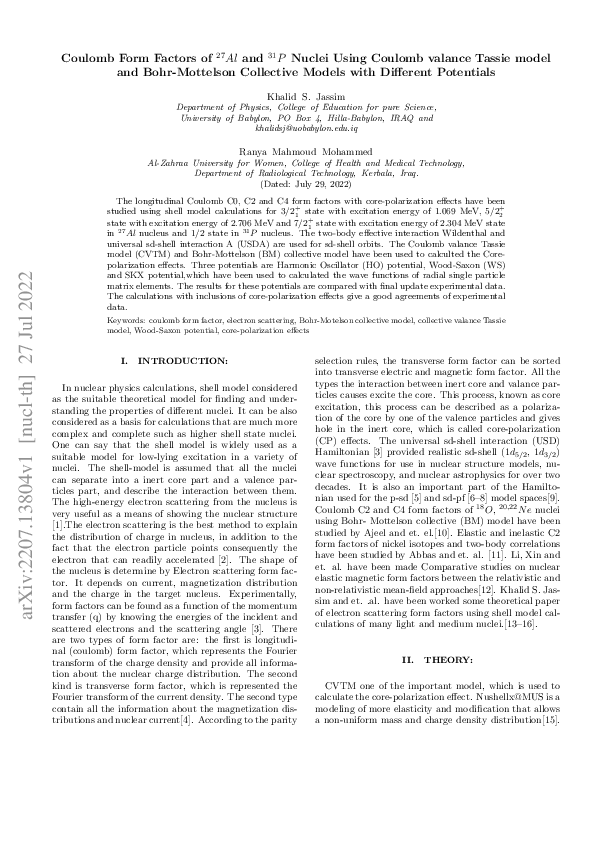 (PDF) Coulomb Form Factors of $^{27}$Al and $^{31}$P Nuclei Using ...