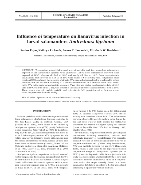(PDF) Influence of temperature on Ranavirus infection in larval ...
