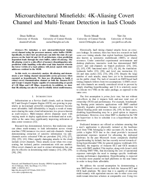 (PDF) Microarchitectural Minefields: 4K-Aliasing Covert Channel and ...