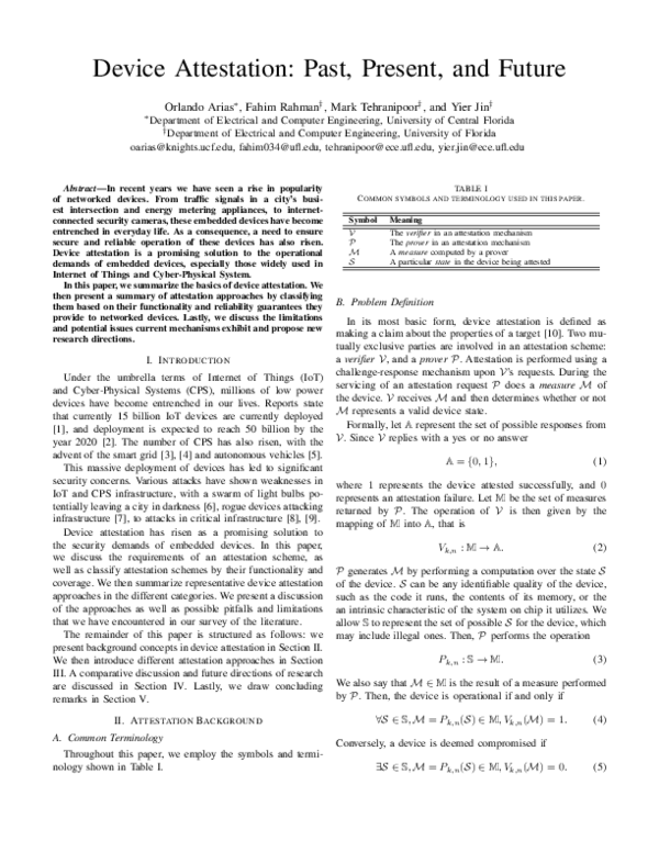 (PDF) Device attestation: Past, present, and future