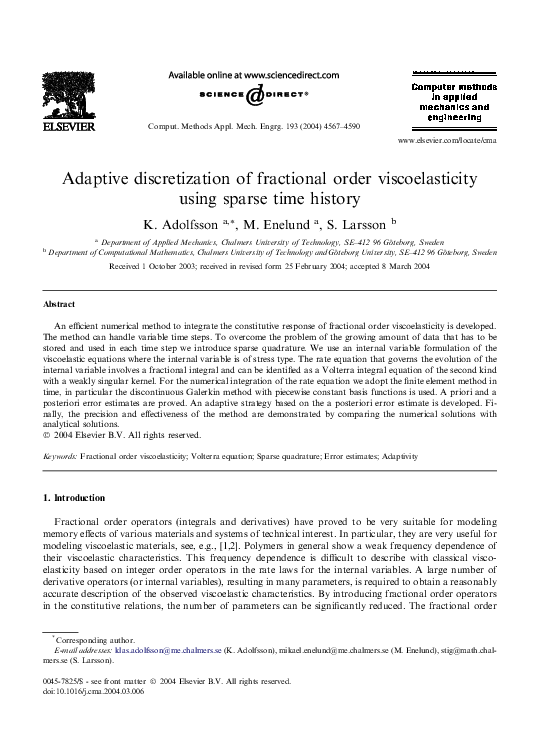 (PDF) Adaptive discretization of fractional order viscoelasticity using sparse time history