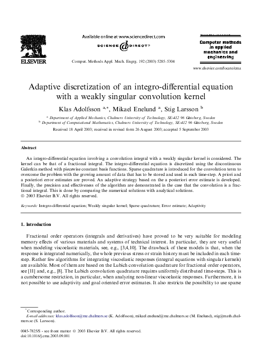 (PDF) Adaptive discretization of an integro-differential equation with a weakly singular ...