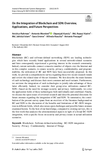 (PDF) Integrating Blockchain and SDN for Security