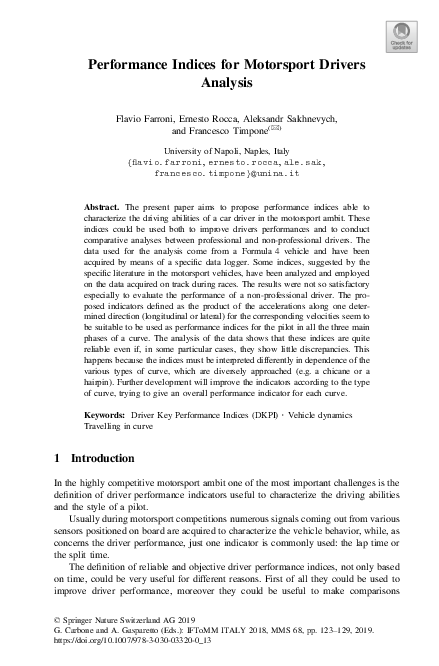 (PDF) Performance Indices for Motorsport Drivers Analysis | Flavio ...