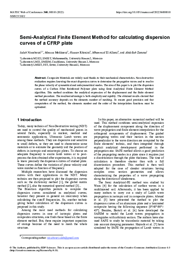 (PDF) Semi-Analytical Finite Element Method for calculating dispersion curves of a CFRP plate