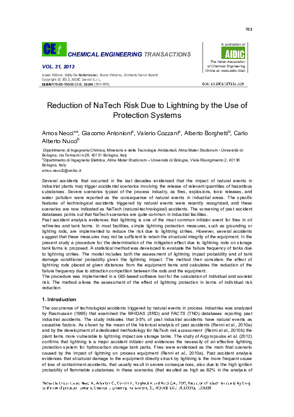 (PDF) Reduction of NaTech Risk Due to Lightning by the Use of ...