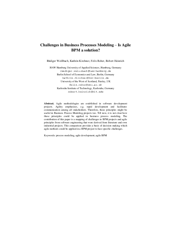 (PDF) Challenges in Business Processes Modeling – Is Agile BPM a Solution?