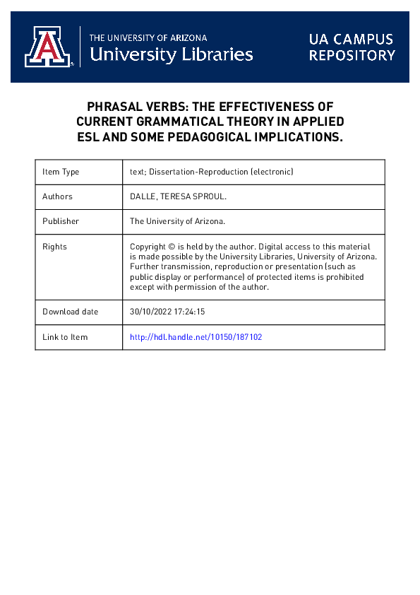 (PDF) Phrasal Verbs: The Effectiveness of Current Grammatical Theory in ...