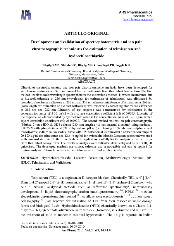 Pdf Development And Validation Of Spectrophotometric And Ion Pair Chromatographic Techniques