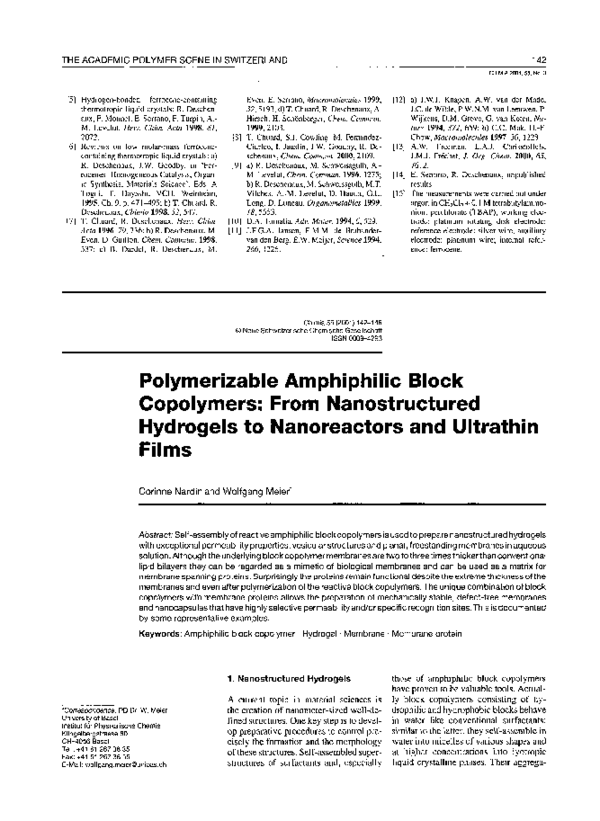 (PDF) Polymerizable Amphiphilic Block Copolymers: From Nanostructured Hydrogels to Nanoreactors ...