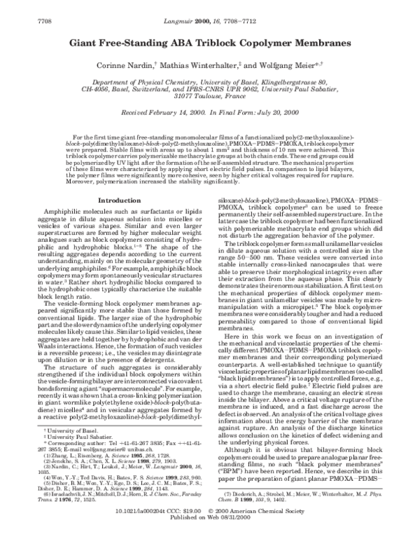 (PDF) Giant Free-Standing ABA Triblock Copolymer Membranes