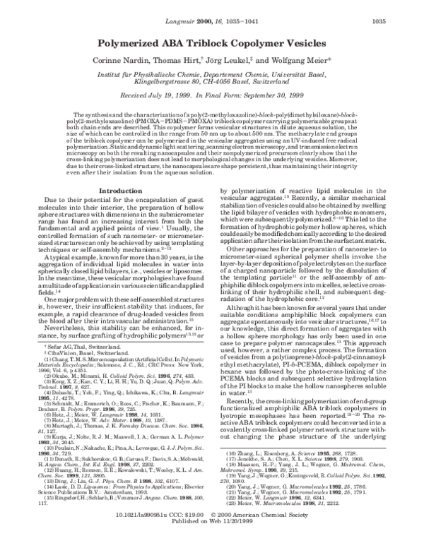 (PDF) Polymerized ABA Triblock Copolymer Vesicles
