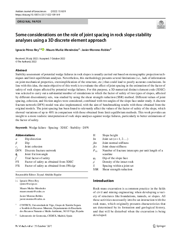 (PDF) Some considerations on the role of joint spacing in rock slope ...