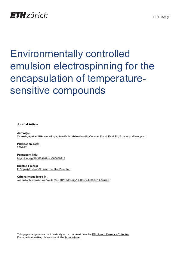 (PDF) Environmentally controlled emulsion electrospinning for the ...