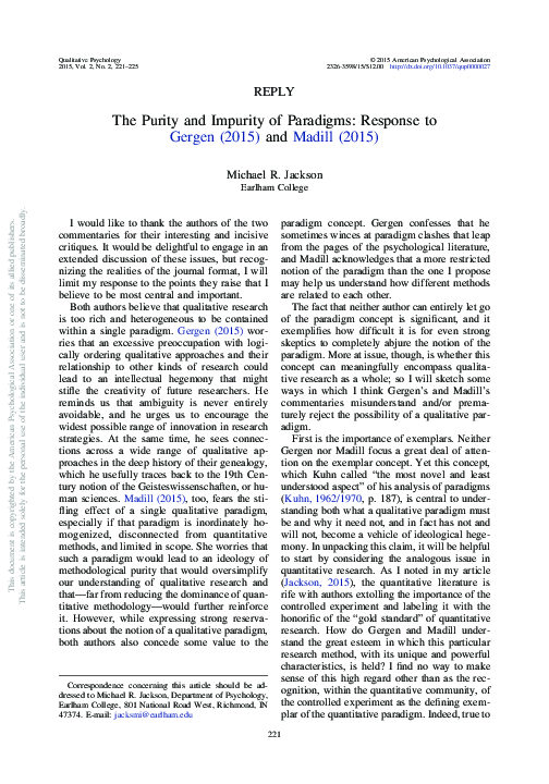 (PDF) The Purity and Impurity of Paradigms: Response to Gergen (2015 ...