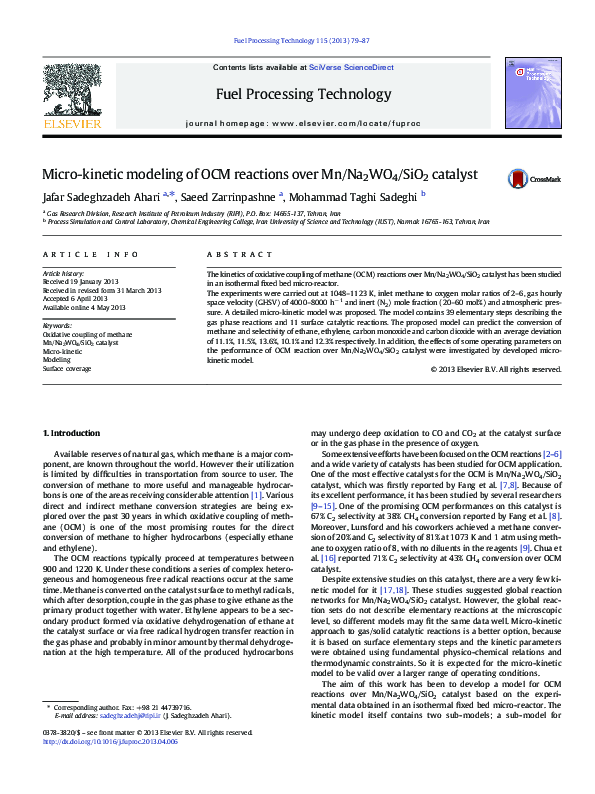 (PDF) Micro-kinetic modeling of OCM reactions over Mn/Na2WO4/SiO2 catalyst
