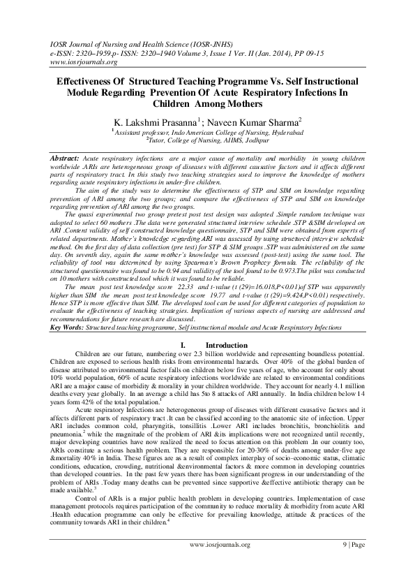 (PDF) Effectiveness Of Structured Teaching Programme Vs. Self ...