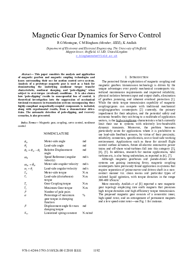 (PDF) Magnetic gear dynamics for servo control