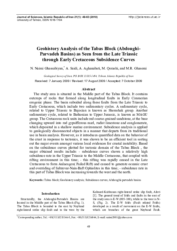 (PDF) Geohistory Analysis of the Tabas Block (Abdoughi-Parvadeh Basins ...