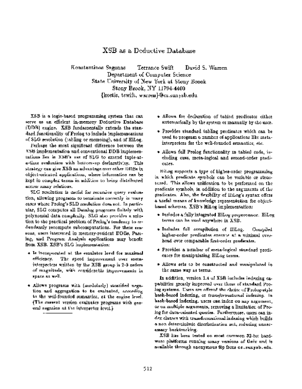 (PDF) XSB as a deductive database | Theresa Swift - Academia.edu