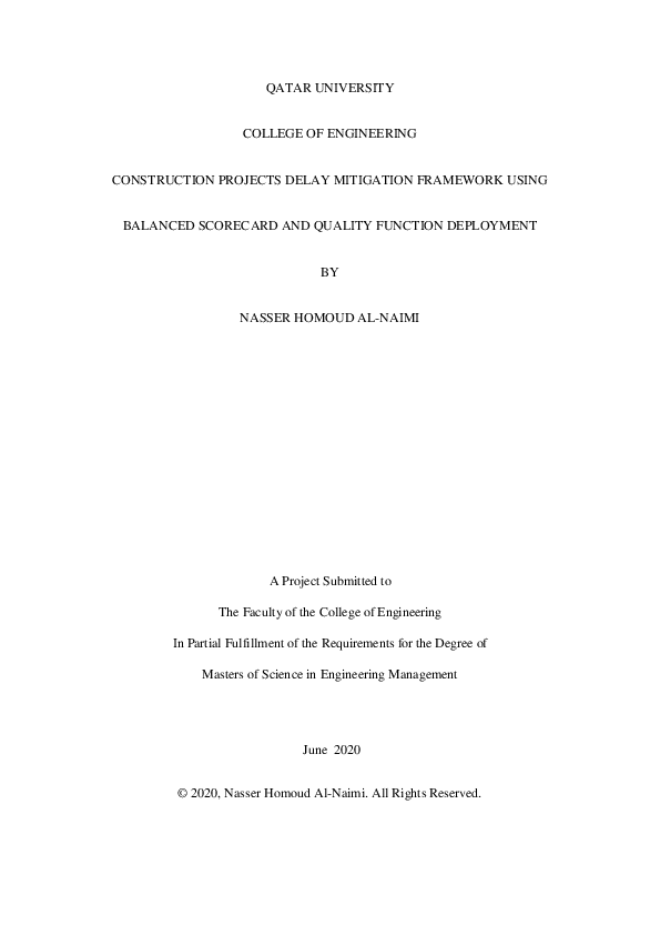 (PDF) Construction Projects Delay Mitigation Framework Using Balanced Scorecard and Quality ...