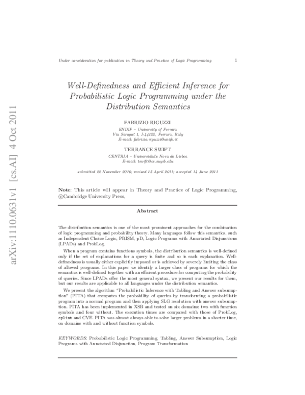 (PDF) Well–definedness and efficient inference for probabilistic logic ...