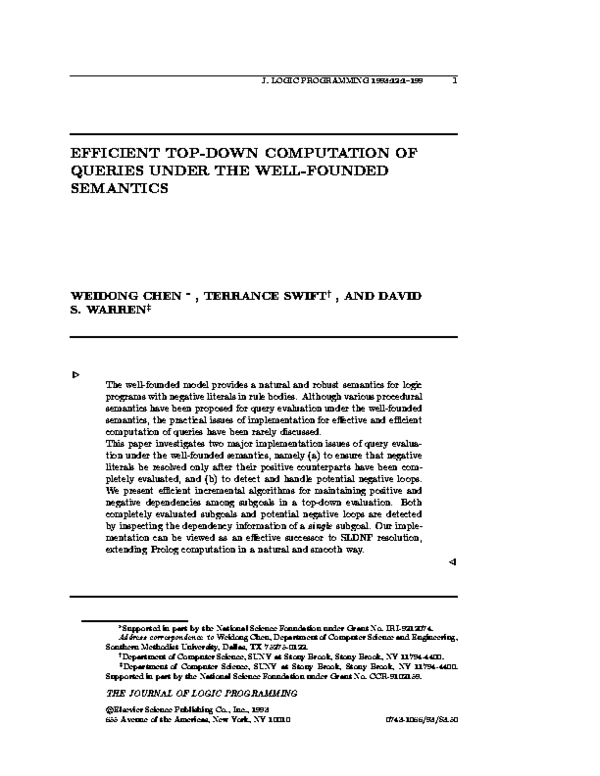 (PDF) Efficient top-down computation of queries under the well-founded semantics