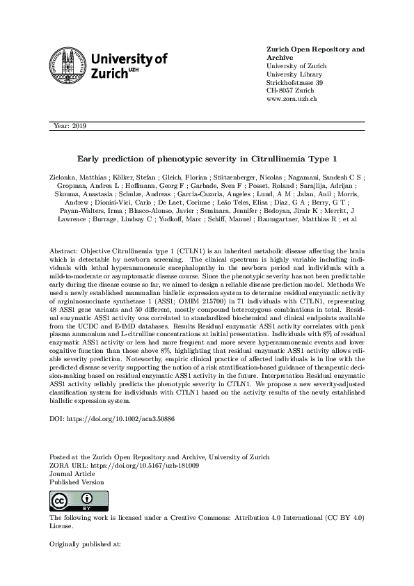 (PDF) Early prediction of phenotypic severity in Citrullinemia Type 1