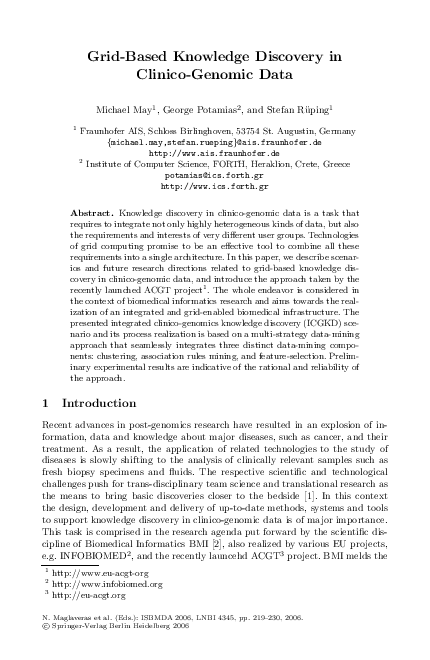 (PDF) Grid-Based Knowledge Discovery in Clinico-Genomic Data