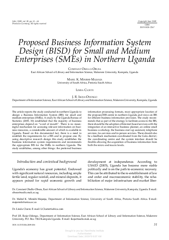 (PDF) Proposed Business Information System Design (BISD) for Small and ...