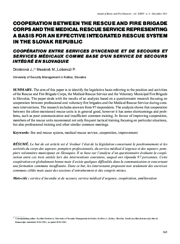 (PDF) Cooperation Between The Rescue And Fire Brigade Corps And The ...