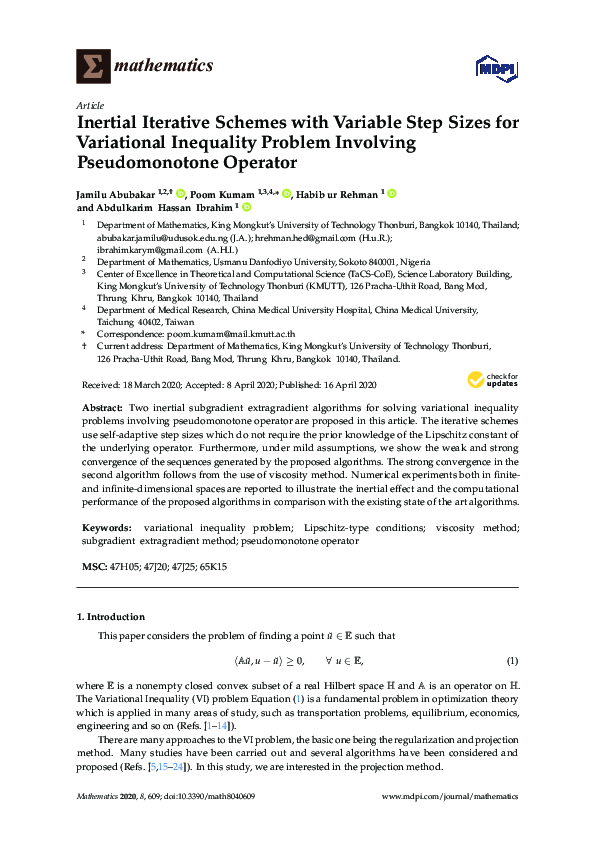 Pdf Inertial Iterative Schemes With Variable Step Sizes For Variational Inequality Problem
