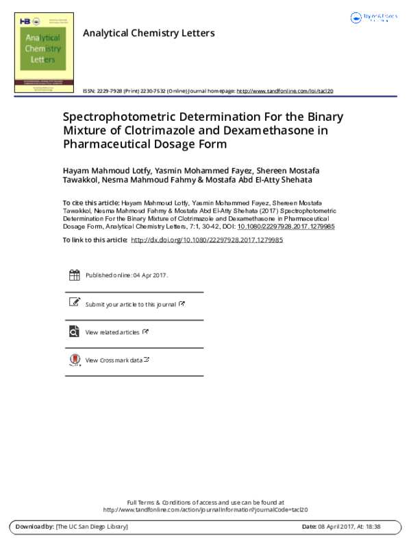 Pdf Spectrophotometric Determination For The Binary Mixture Of Clotrimazole And Dexamethasone