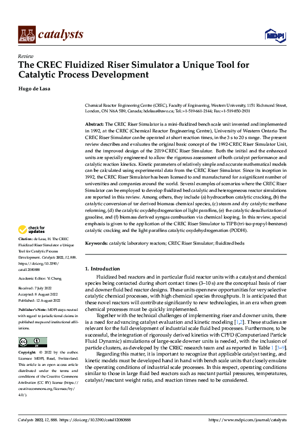 (PDF) The CREC Fluidized Riser Simulator a Unique Tool for Catalytic ...
