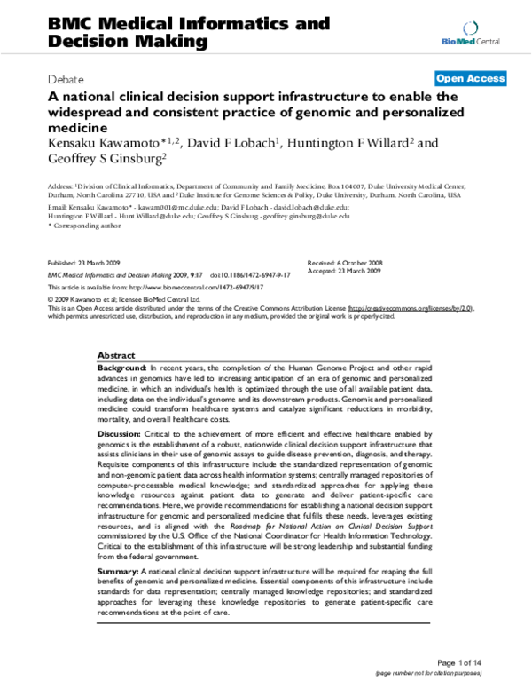 (PDF) A national clinical decision support infrastructure to enable the ...