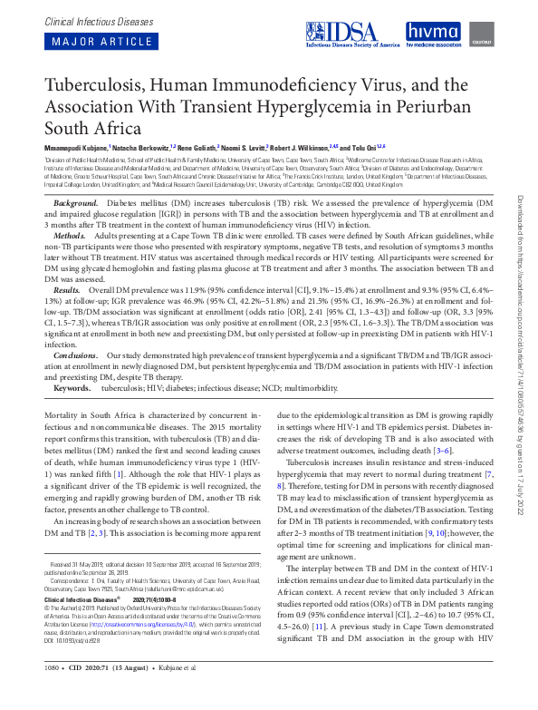 (PDF) Tuberculosis, Human Immunodeficiency Virus, and the Association ...