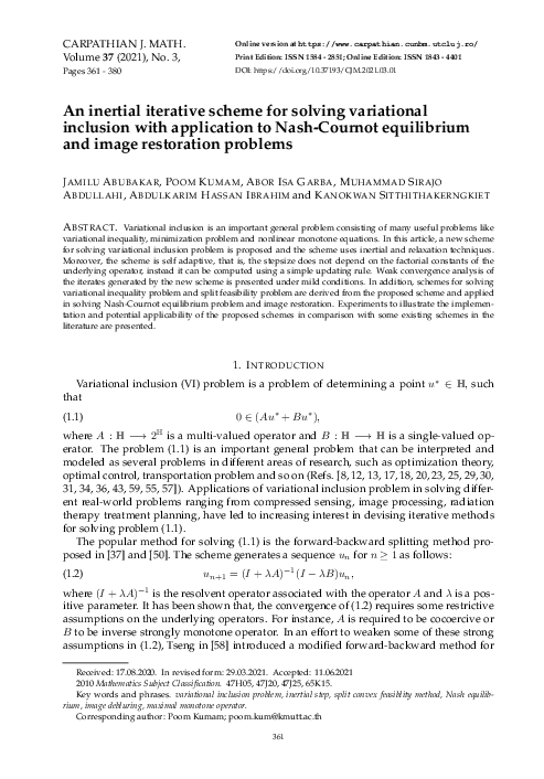(PDF) An inertial iterative scheme for solving variational inclusion with application to Nash ...