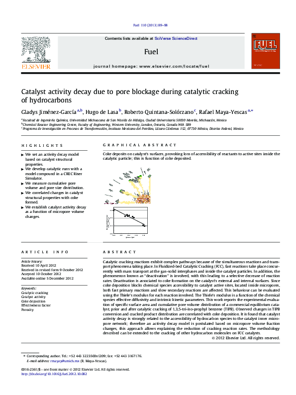 (PDF) Catalyst activity decay due to pore blockage during catalytic ...
