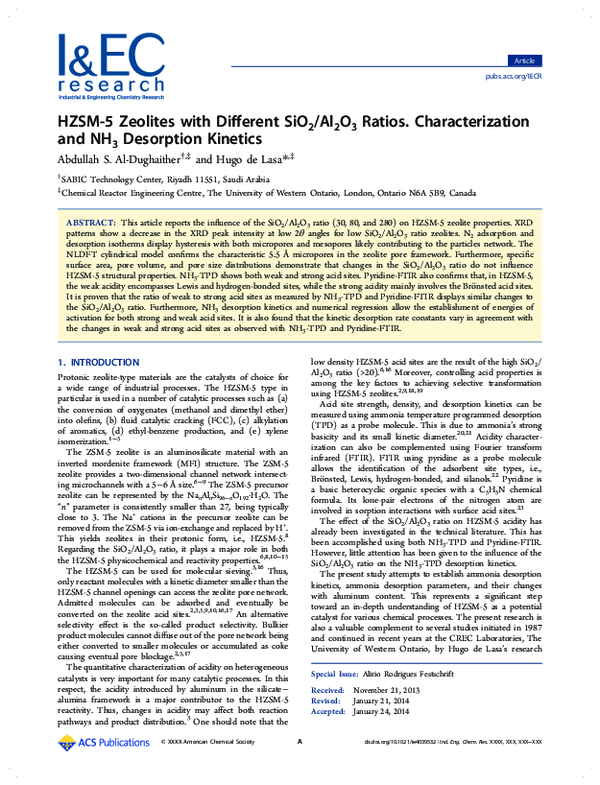 (PDF) HZSM-5 Zeolites with Different SiO2/Al2O3 Ratios ...