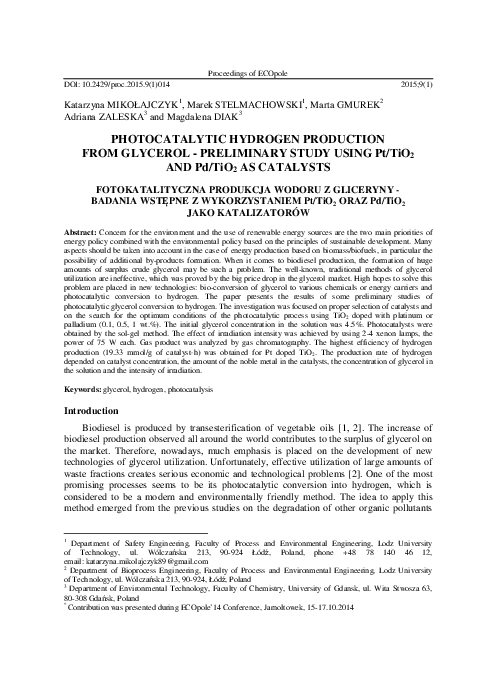 (PDF) Photocatalytic hydrogen production using mesoporous TiO2 doped with Pt