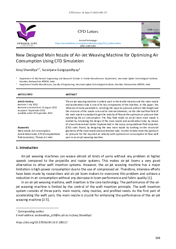 (PDF) New Designed Main Nozzle of Air-Jet Weaving Machine for ...