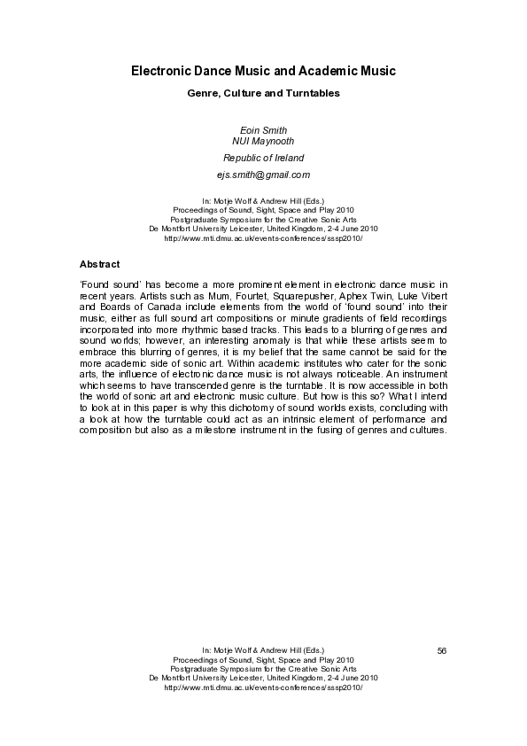 (PDF) Electronic Dance Music and Academic Music Genre, Culture and ...