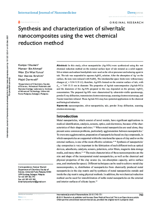 (PDF) Synthesis and characterization of silver/talc nanocomposites ...